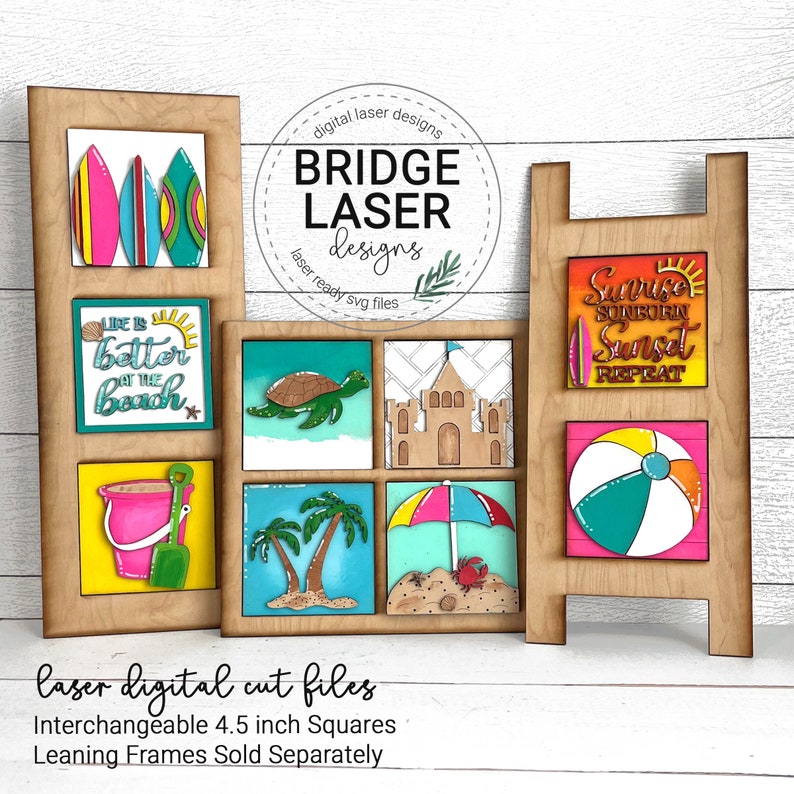 Beach Laser Cut Files, Summer Interchangeable Leaning Sign Bundle File ...