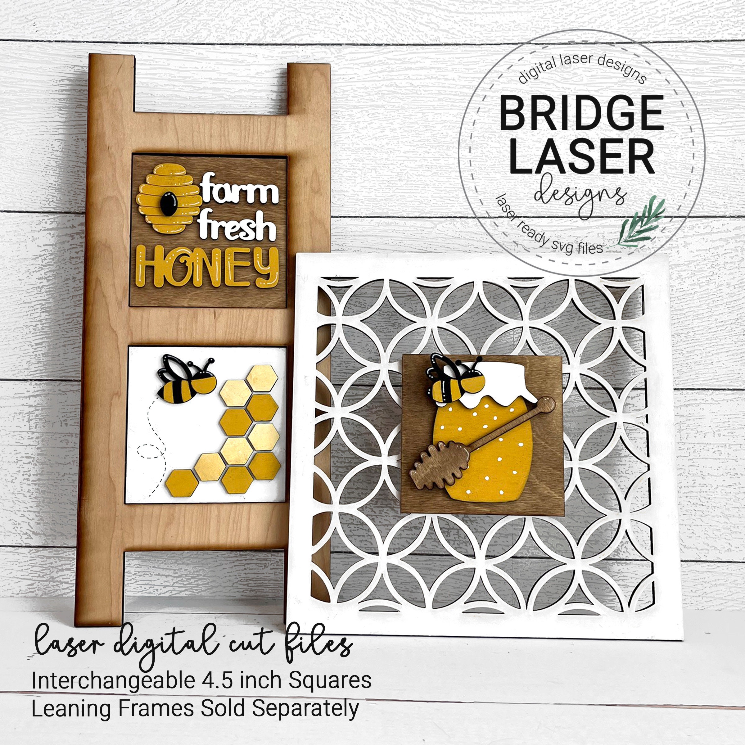Bee Laser Cut Files, Honey Bee Interchangeable Frame SVG, Summer Laser ...