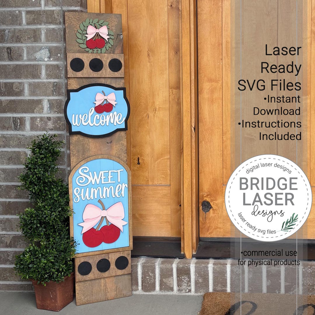 Summer Cherries Porch Leaner Sign Laser Cut File, Summer ...