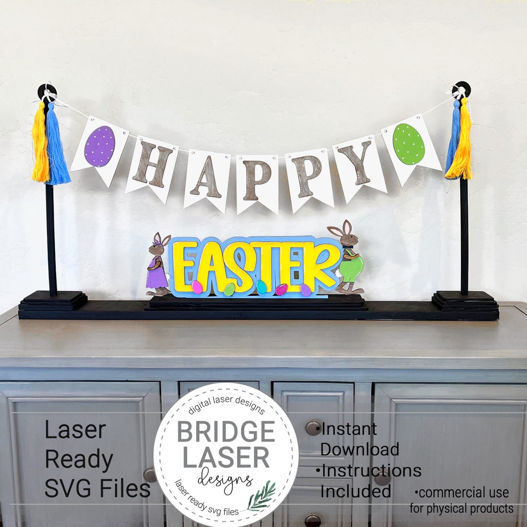 Happy Easter Laser Cut Files, Interchangeable Happy Easter Party Banner ...