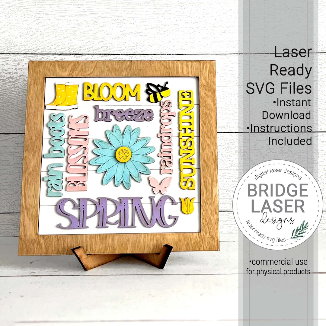 Spring Laser Cut File, Spring Word Collage, Spring Sign & Stand Laser ...