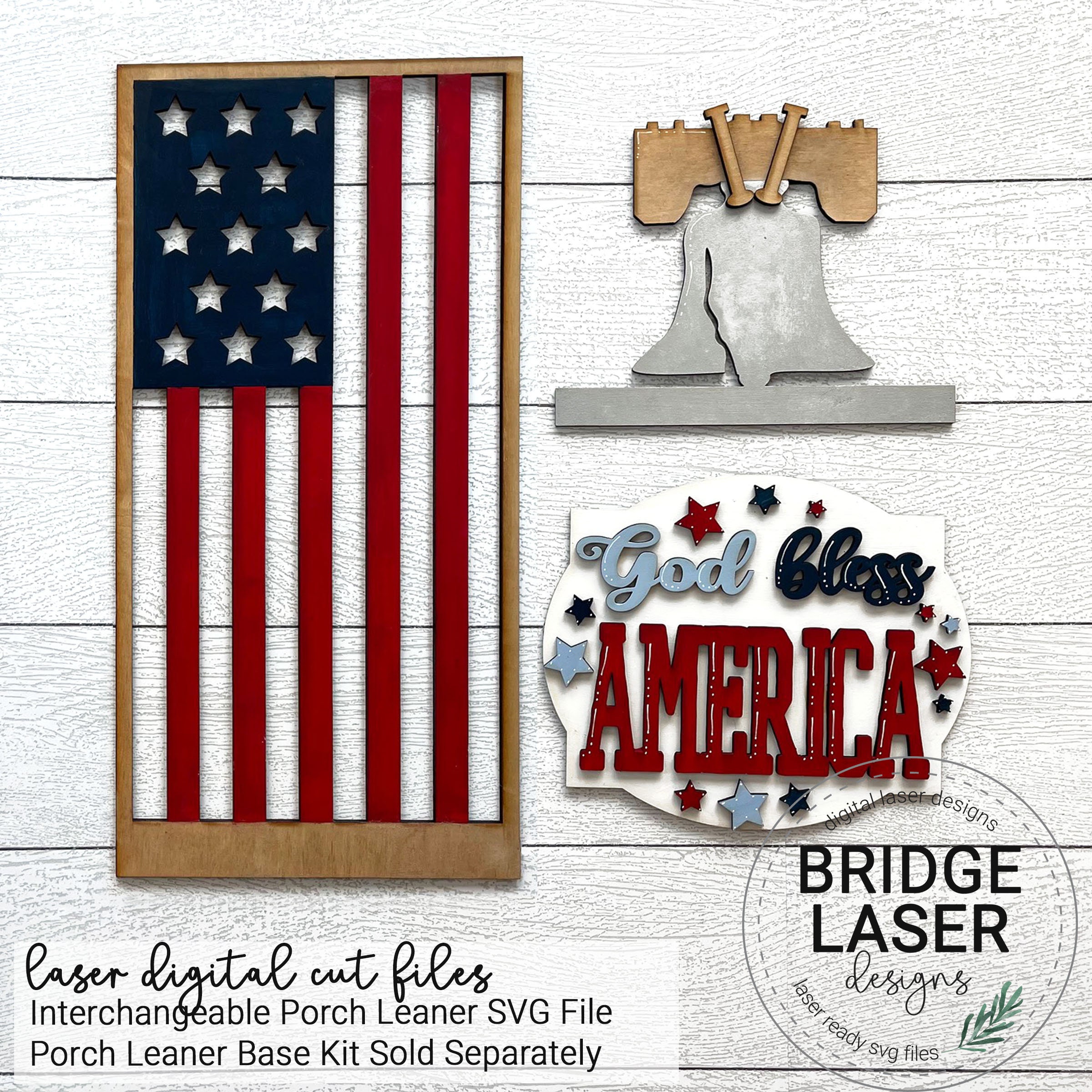 Patriotic Porch Leaner Sign Laser Cut File, Summer 4th of July ...
