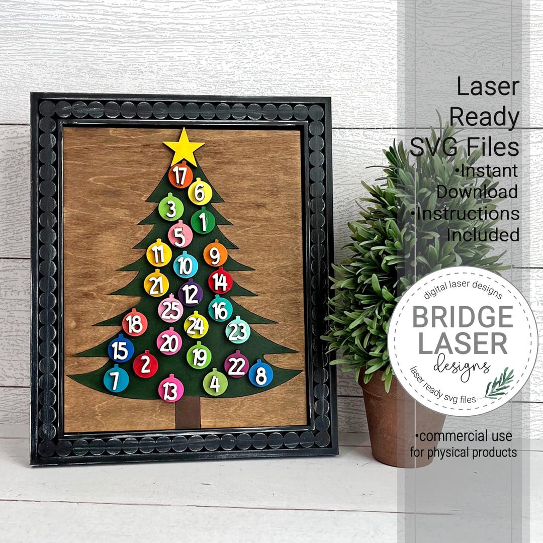 Christmas Tree Ornaments Countdown Laser Cut File, Christmas Tree ...