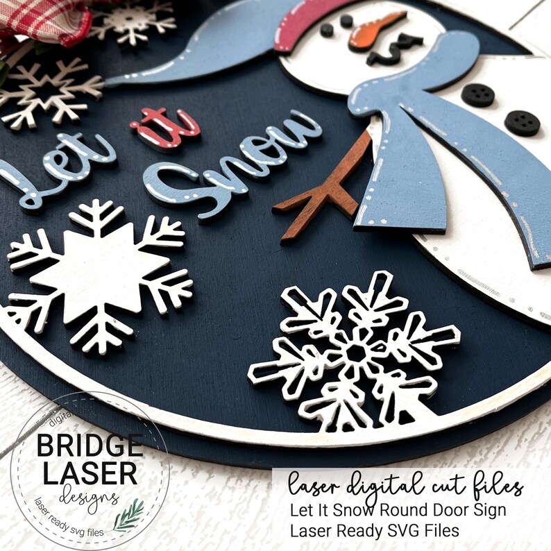 Let It Snow Door Hanger Laser Cut File Snowman Door Round - Etsy