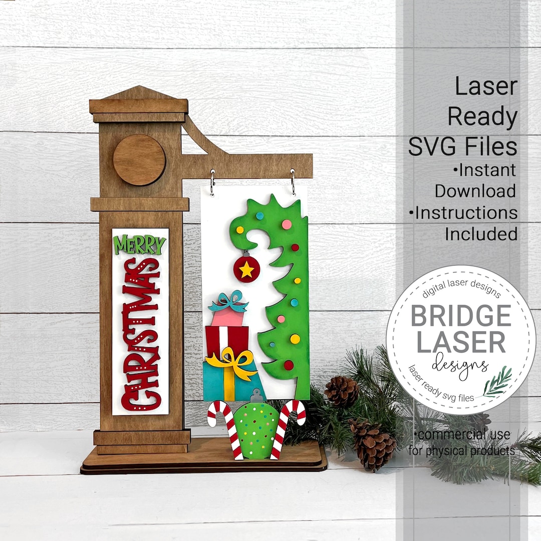 Christmas Sign Laser Cut File, Christmas Post Interchangeable Sign SVG ...