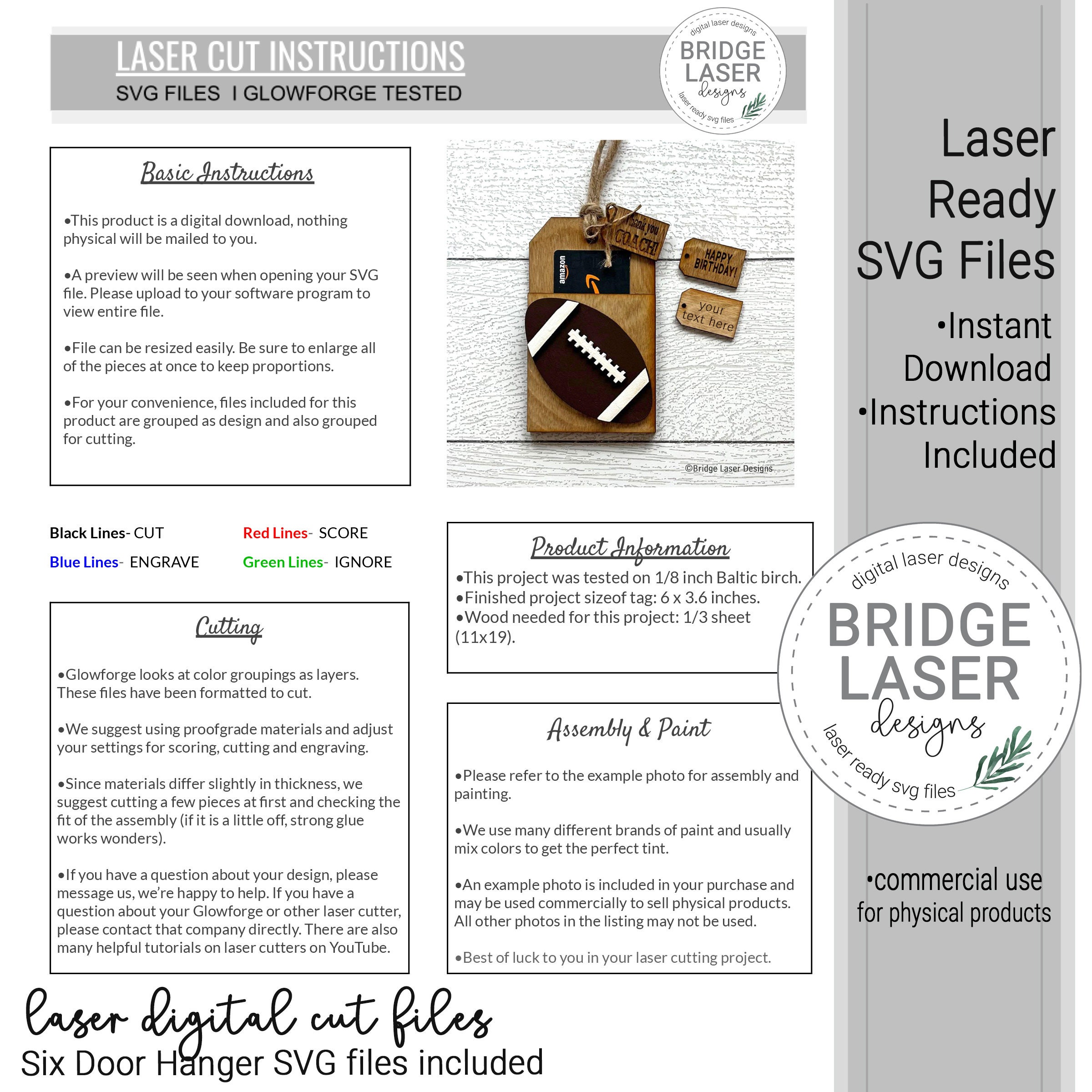 Football Gift Card Holder Laser File, Gift Birthday Card Holder SVG ...