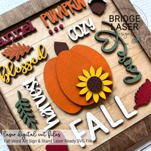 Fall Laser Cut File, Fall Word Collage, Fall Pumpkin Sign & Stand Laser ...