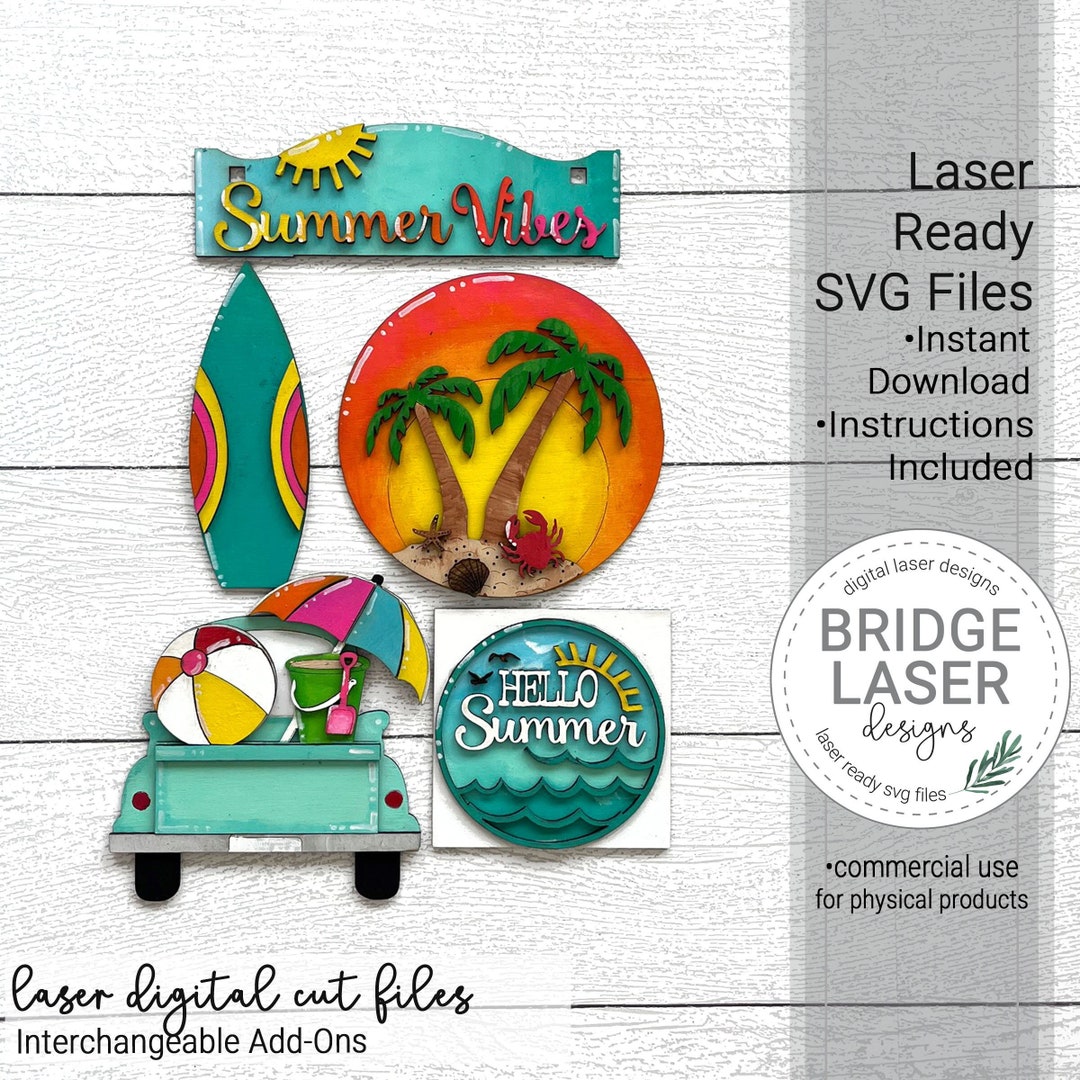 Summer Beach Laser Cut File, Summer Beach Interchangeable Add On, Surf ...