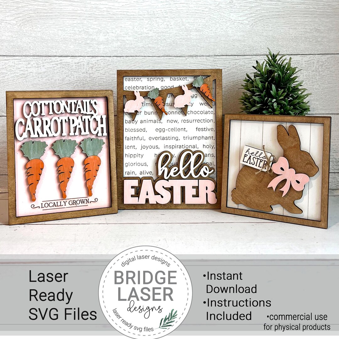 Easter Laser Cut Files, Easter 3 Sign Bundle Laser SVG, Easter Sign ...