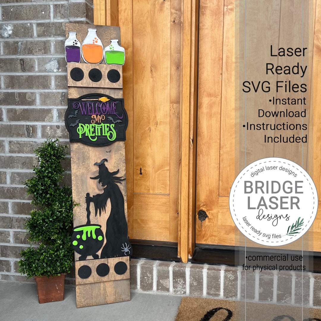 Halloween Porch Leaner Sign Laser Cut File, Halloween Witch ...