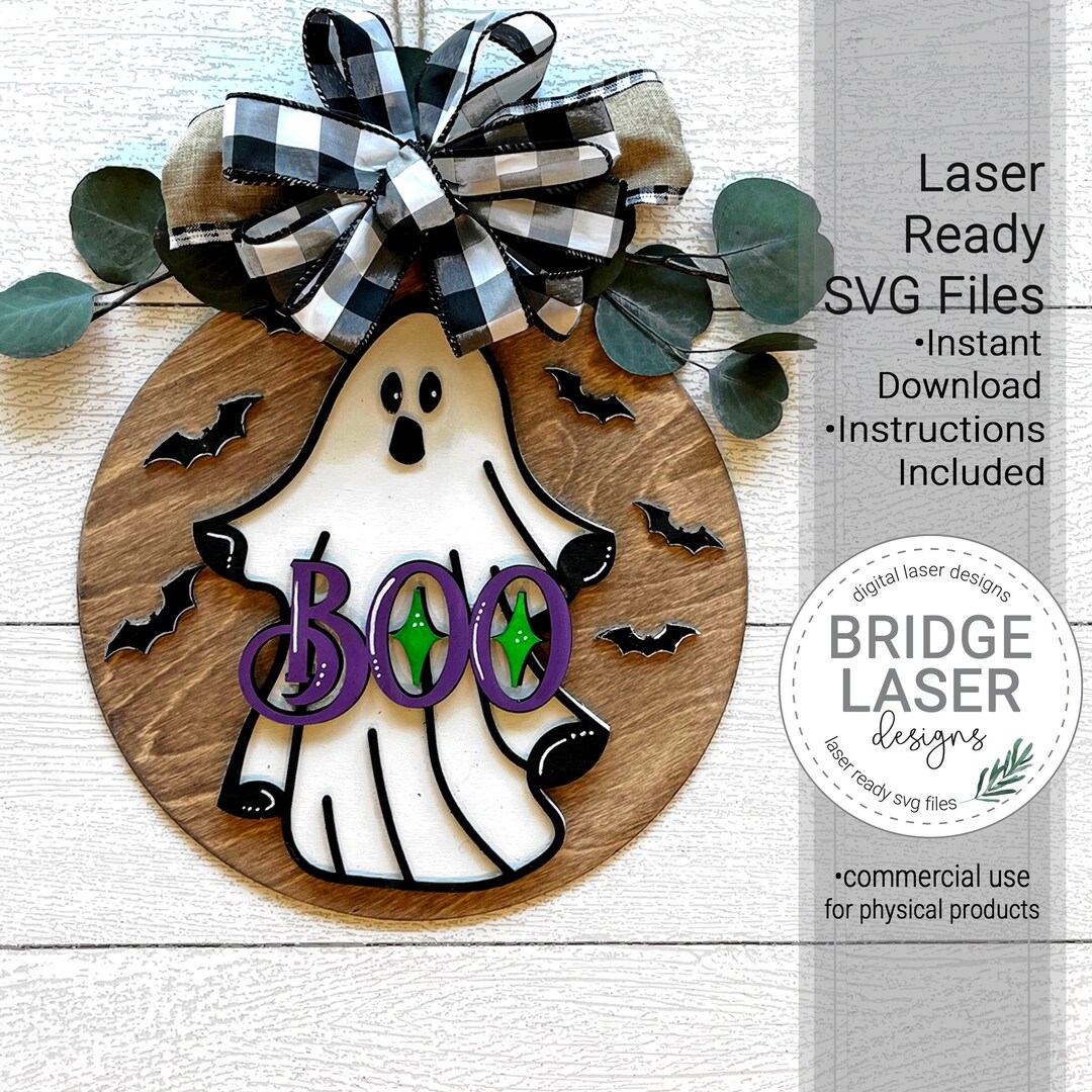 Halloween Ghost Door Hanger Laser File, Boo Ghost Laser Cut Design SVG ...