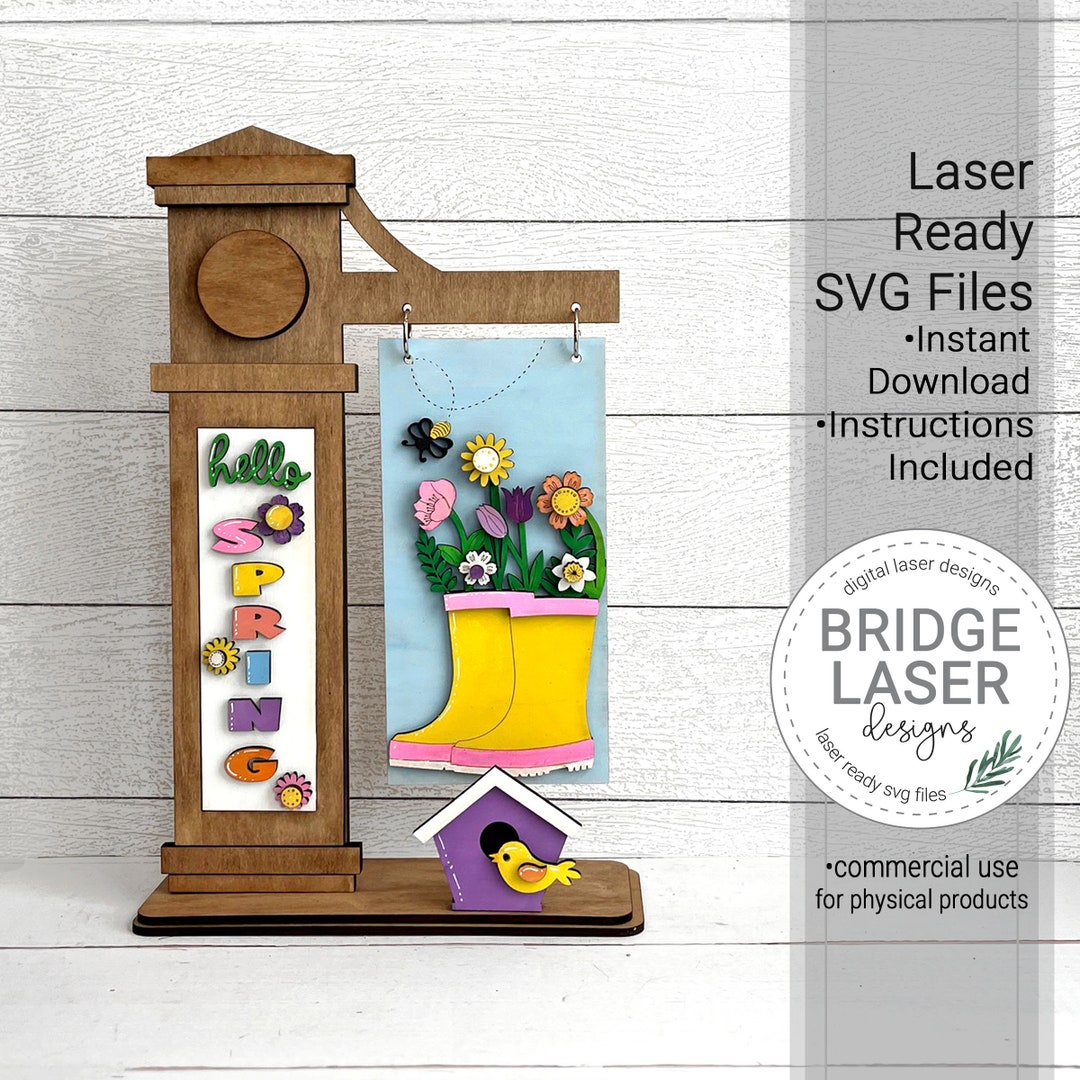 Spring Interchangeable Post Sign Laser Cut File, Spring SVG, Rain Boots ...