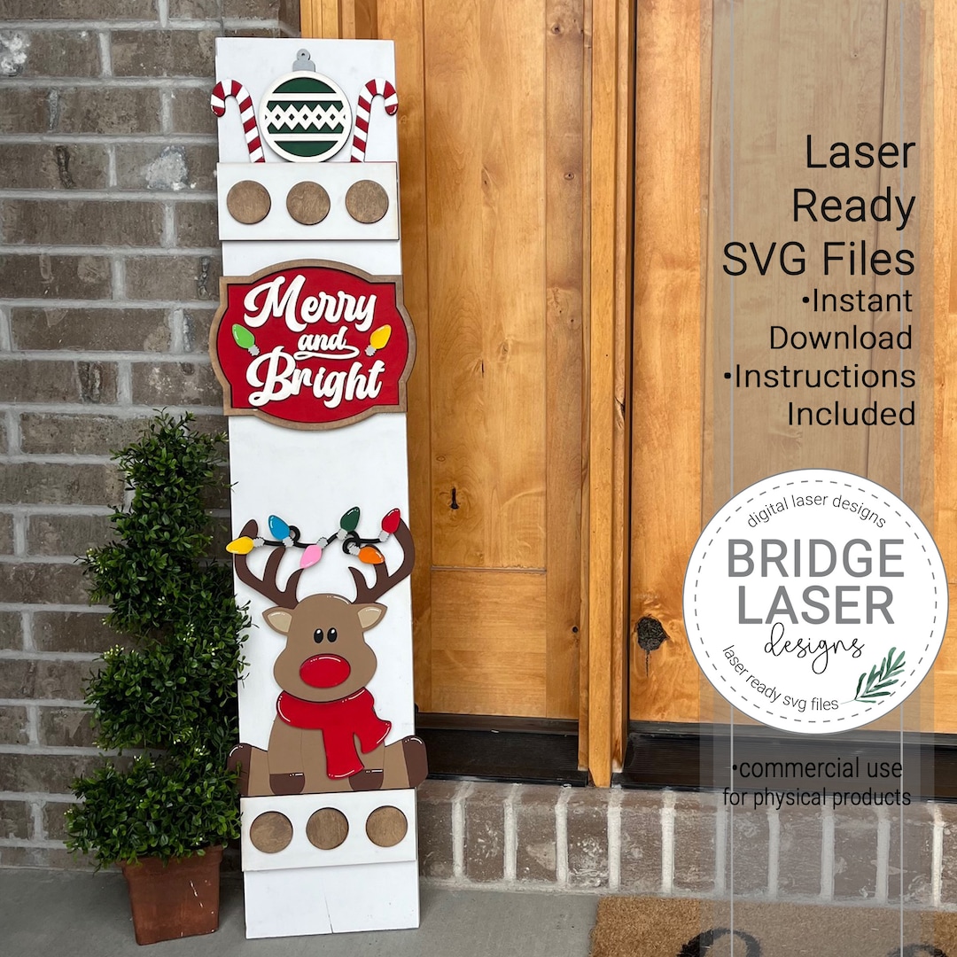 Christmas Porch Leaner Sign Laser Cut File, Reindeer Interchangeable ...