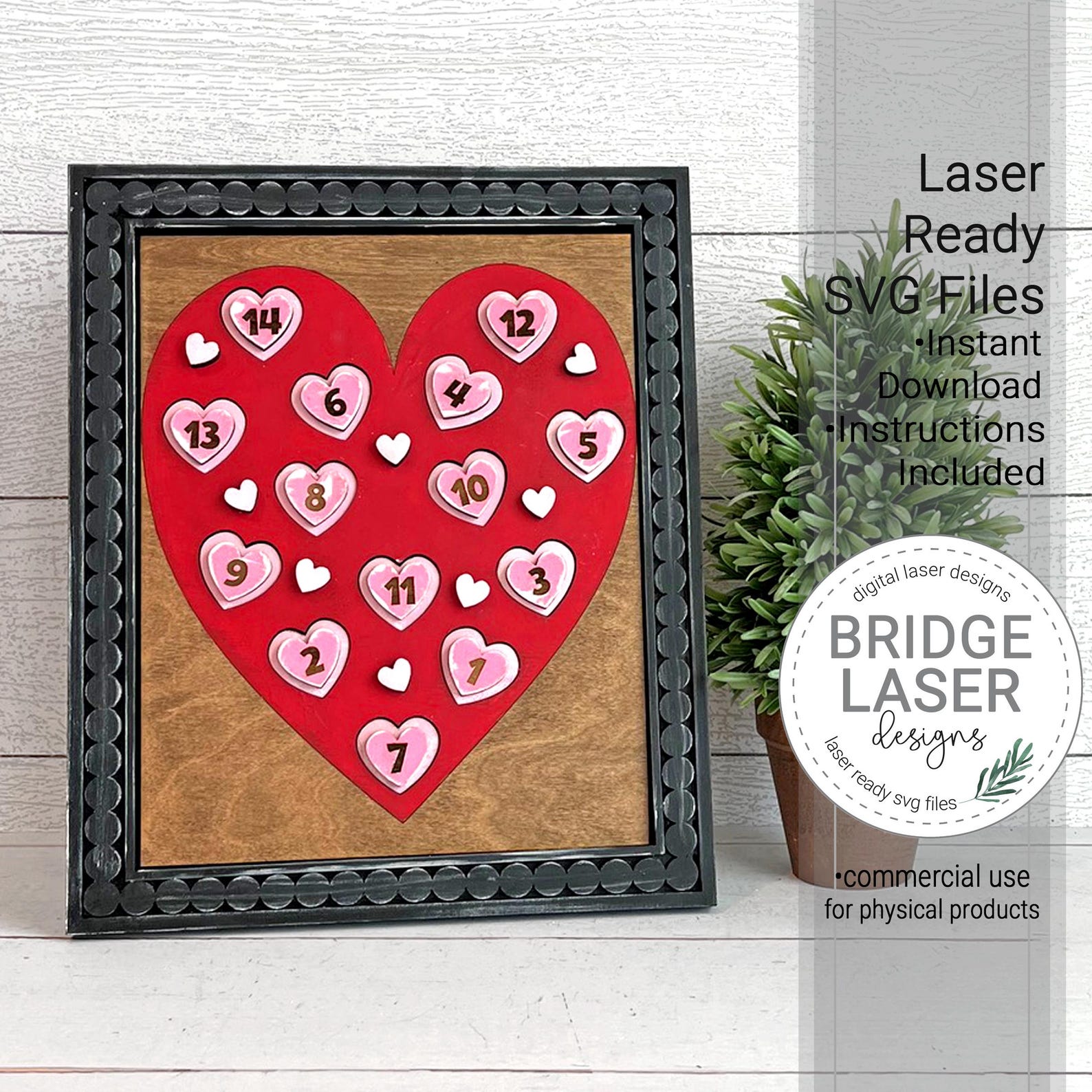 Valentine's Day Heart Countdown Laser Cut File, Valentine Heart Advent ...