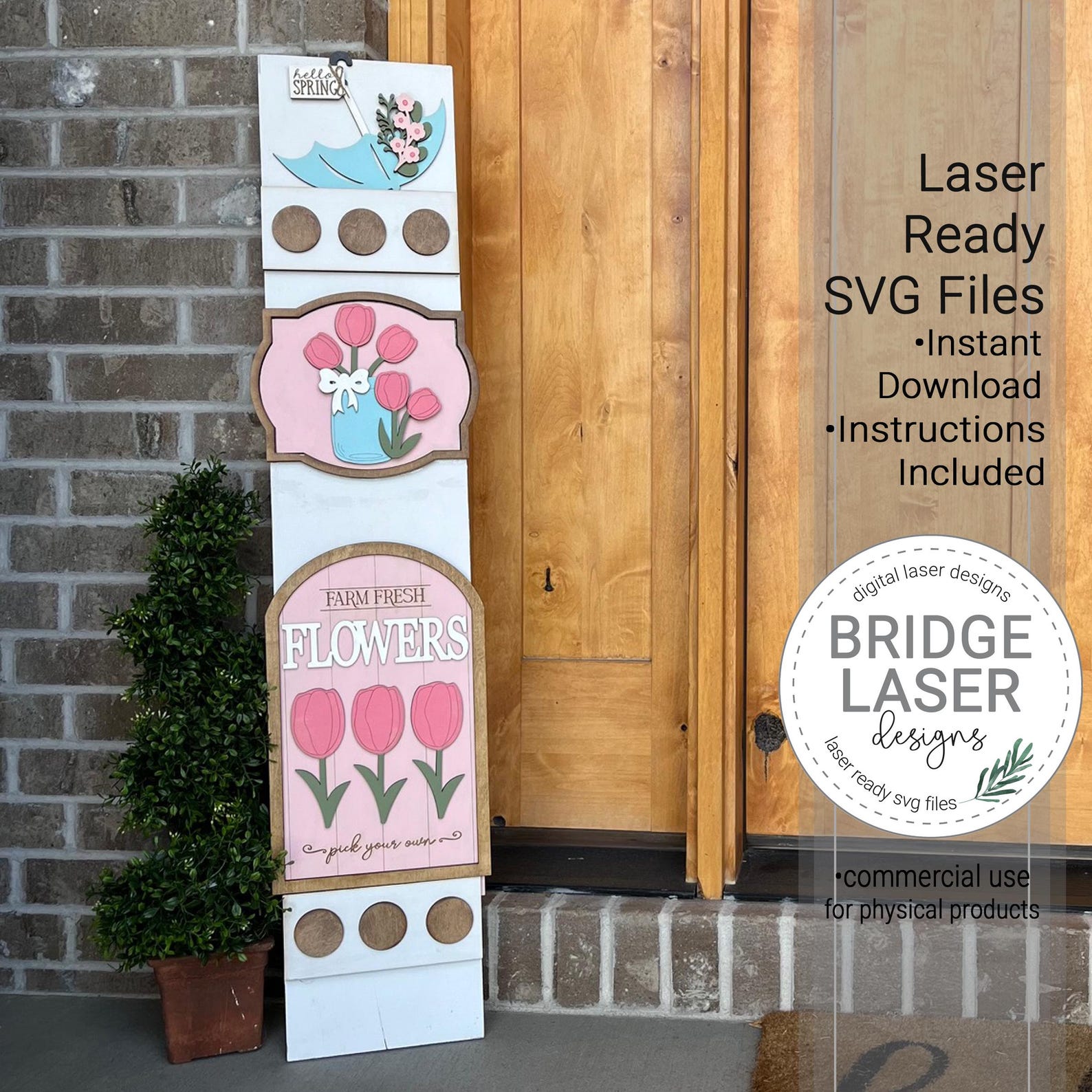 Spring Porch Leaner Sign Laser Cut File, Spring Tulips Interchangeable ...