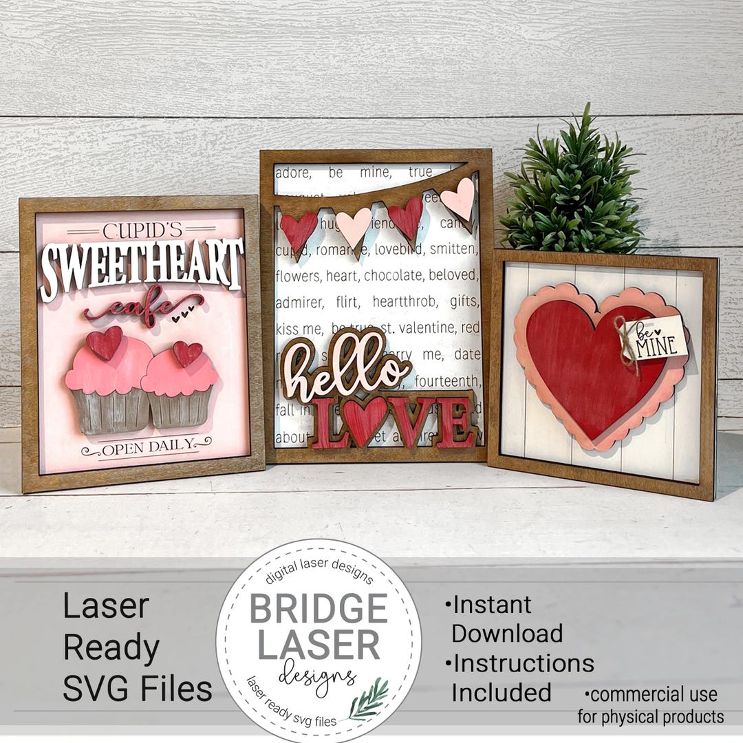 Valentine Laser Cut Files, Valentine 3 Sign Bundle Laser SVG, Valentine ...
