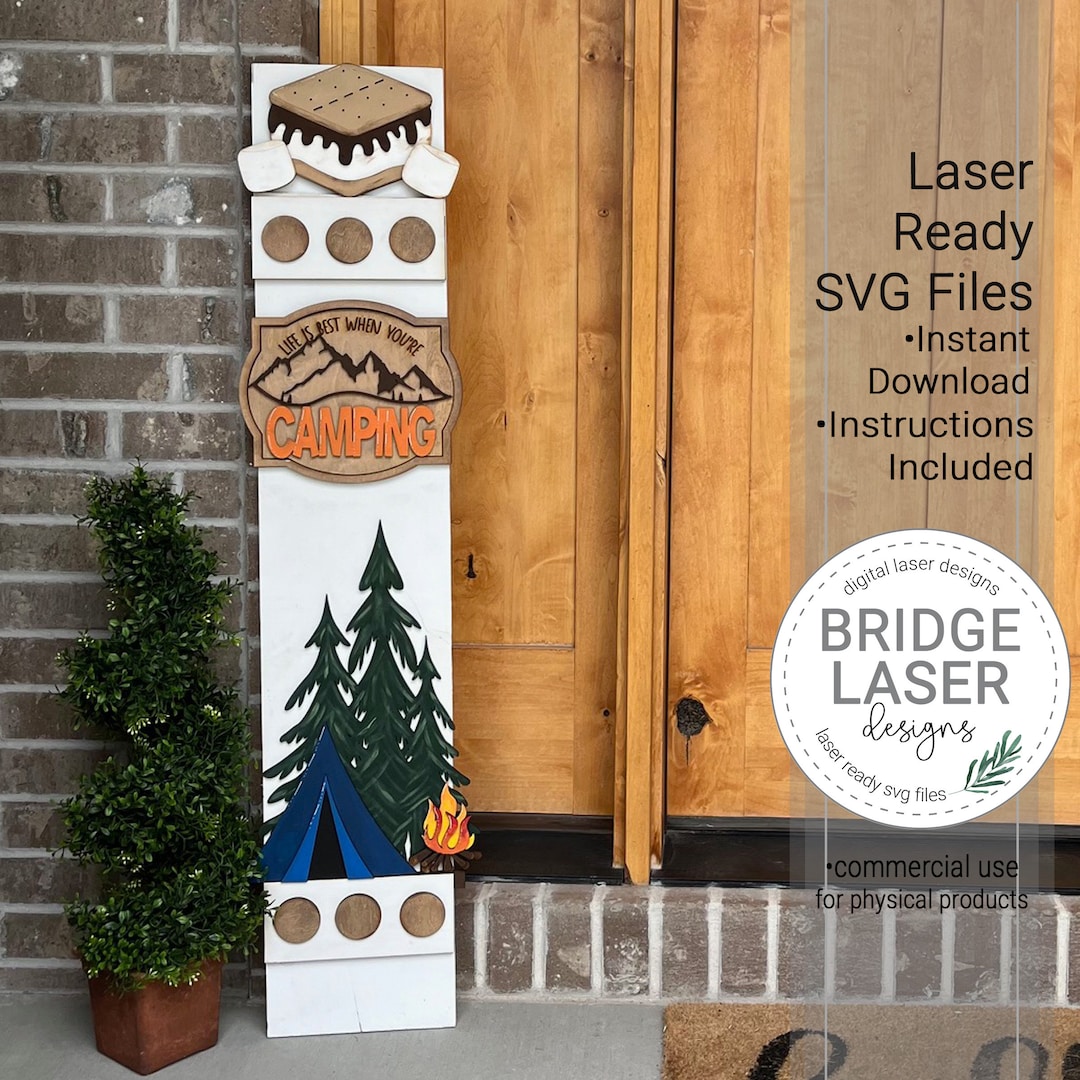 Camping Porch Leaner Sign Laser Cut File, Summer Interchangeable Porch ...