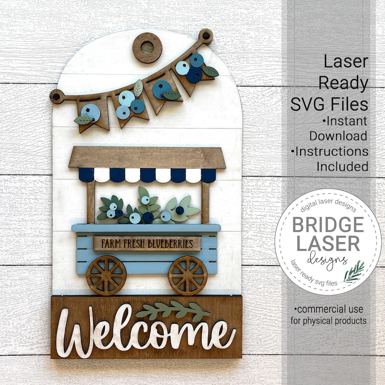 Blueberry Door Hanger Sign Laser Cut File, Blueberries Interchangeable ...