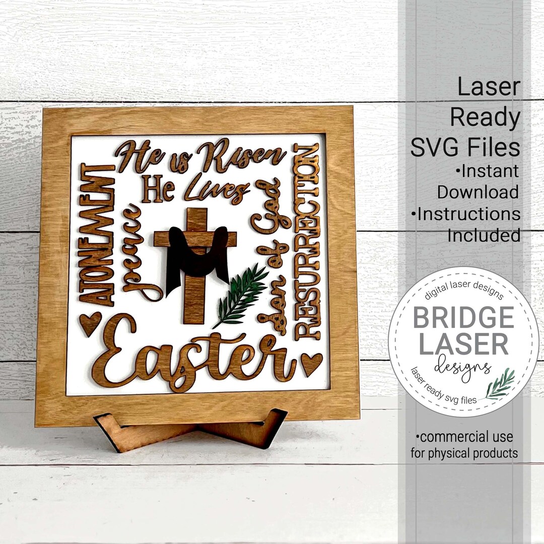 Easter Laser Cut File, Easter Word Collage, Easter Sign & Stand Laser ...