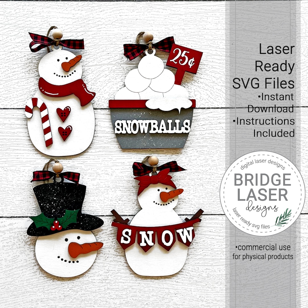 Snowman Ornament Laser File, Christmas Ornament SVG, Snowman Laser SVG ...