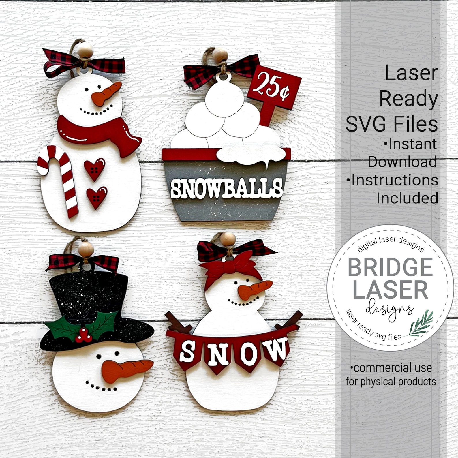 Snowman Ornament Laser File, Christmas Ornament SVG, Snowman Laser SVG ...