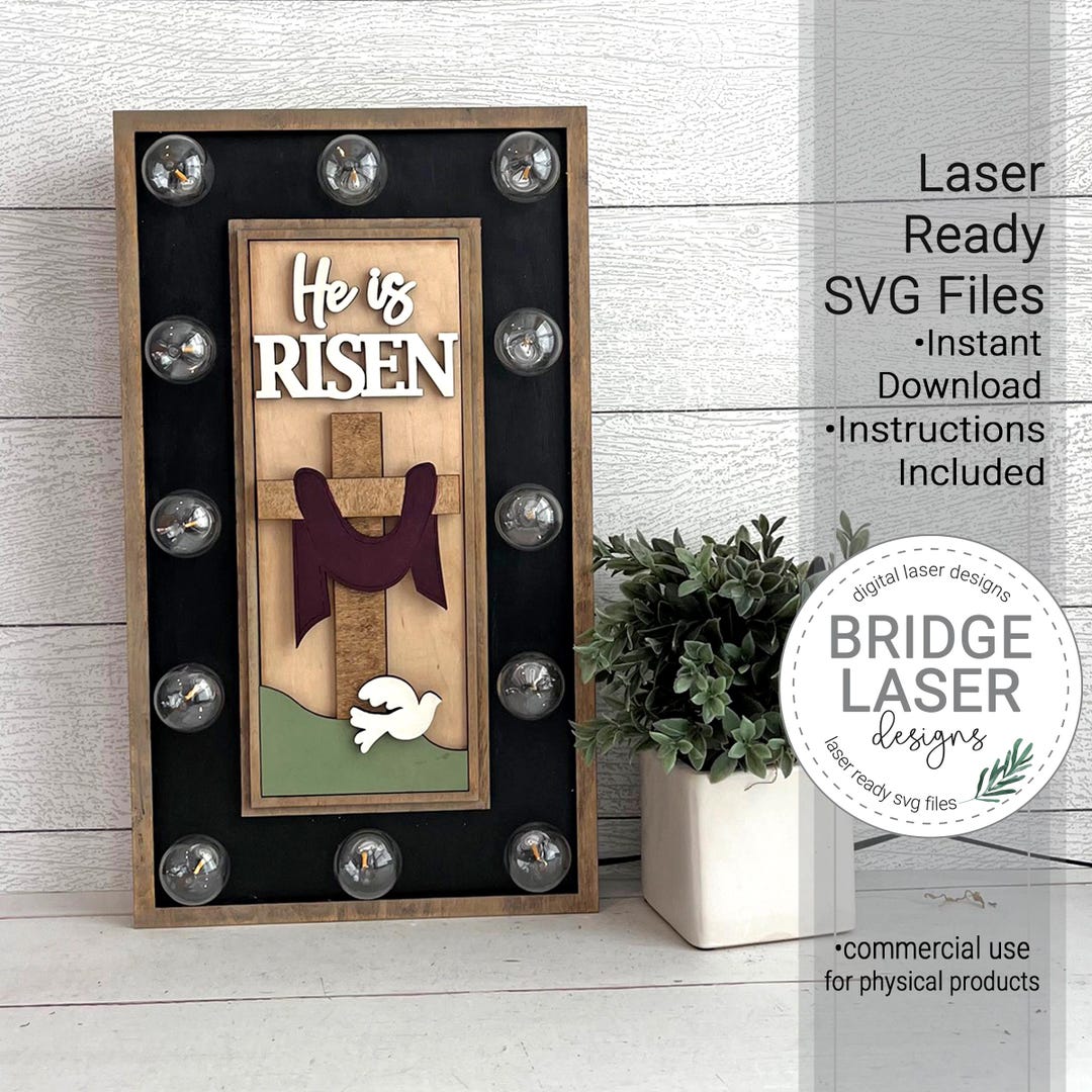 Easter Laser Cut File, Easter Interchangeable Light Sign Insert, He is Risen Sign Laser File ...