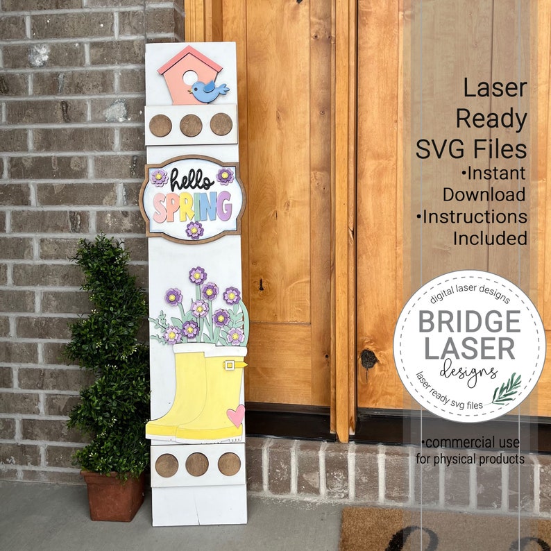 Spring Porch Leaner Sign Laser Cut File, Spring Flowers Interchangeable ...