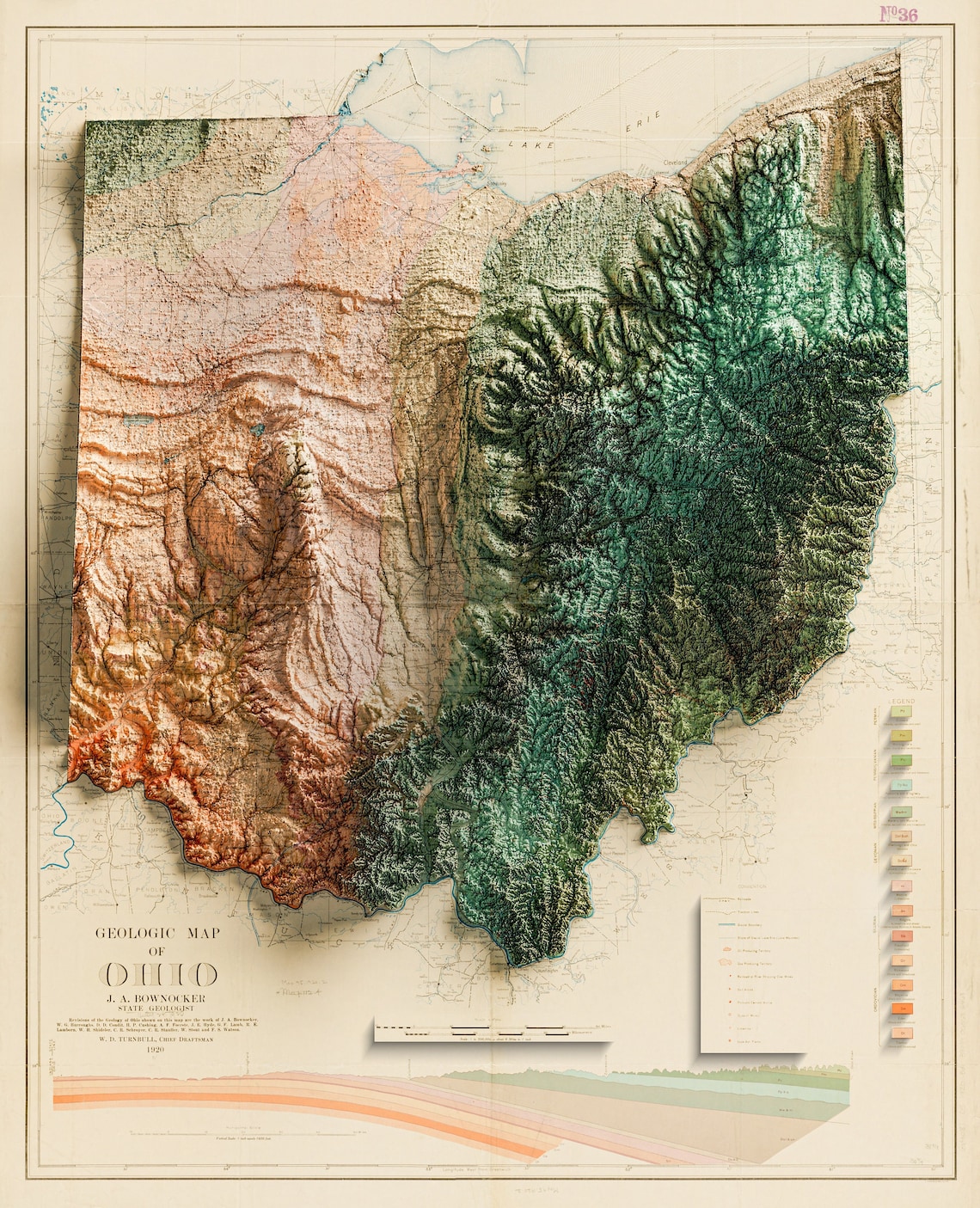 1920 Ohio Geological 3D Relief Map - Etsy