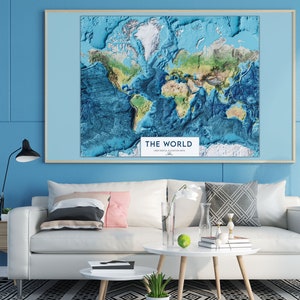 THE WORLD 3D Shaded Relief Map - Etsy