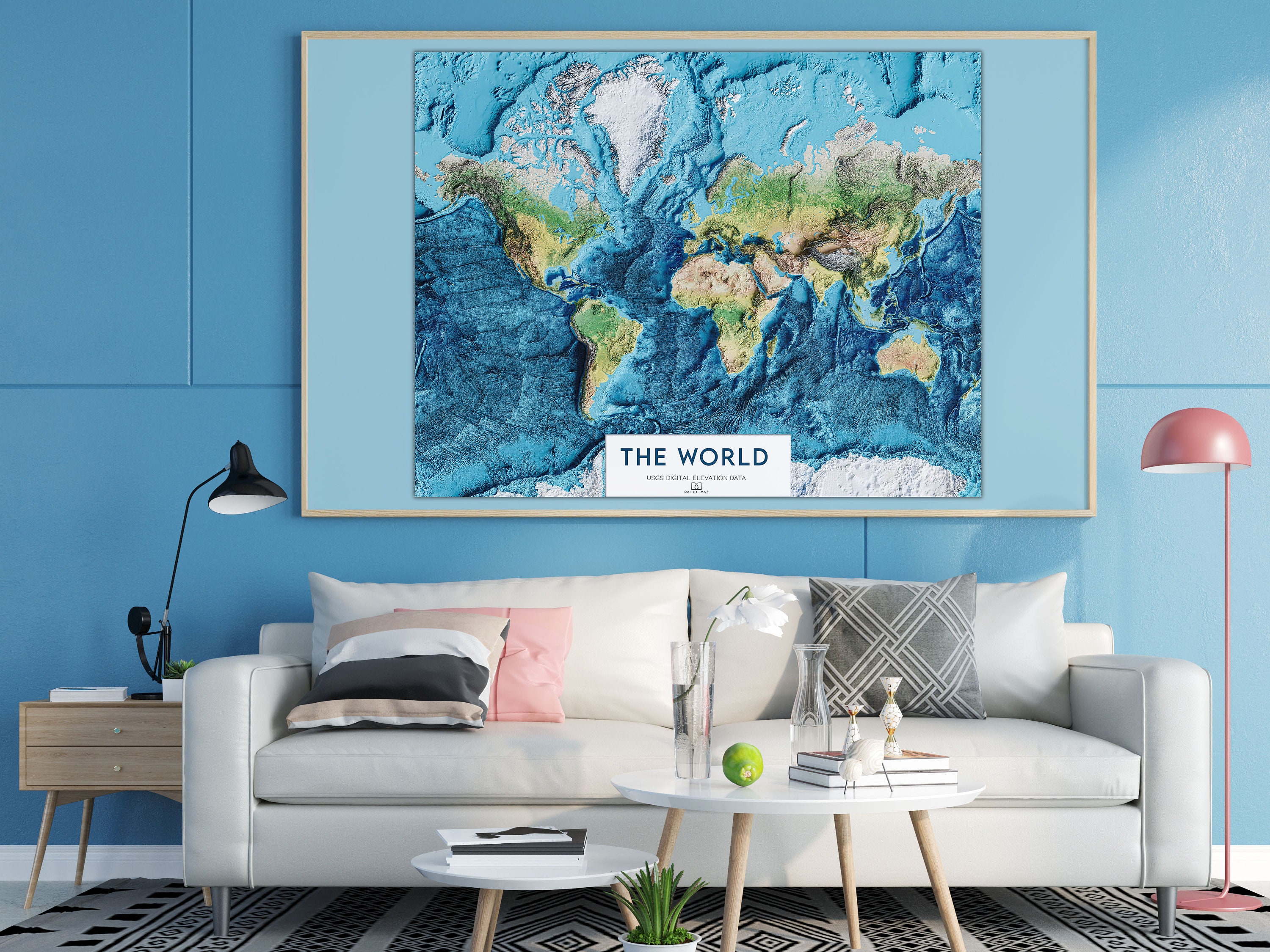 THE WORLD 3D Shaded Relief Map - Etsy