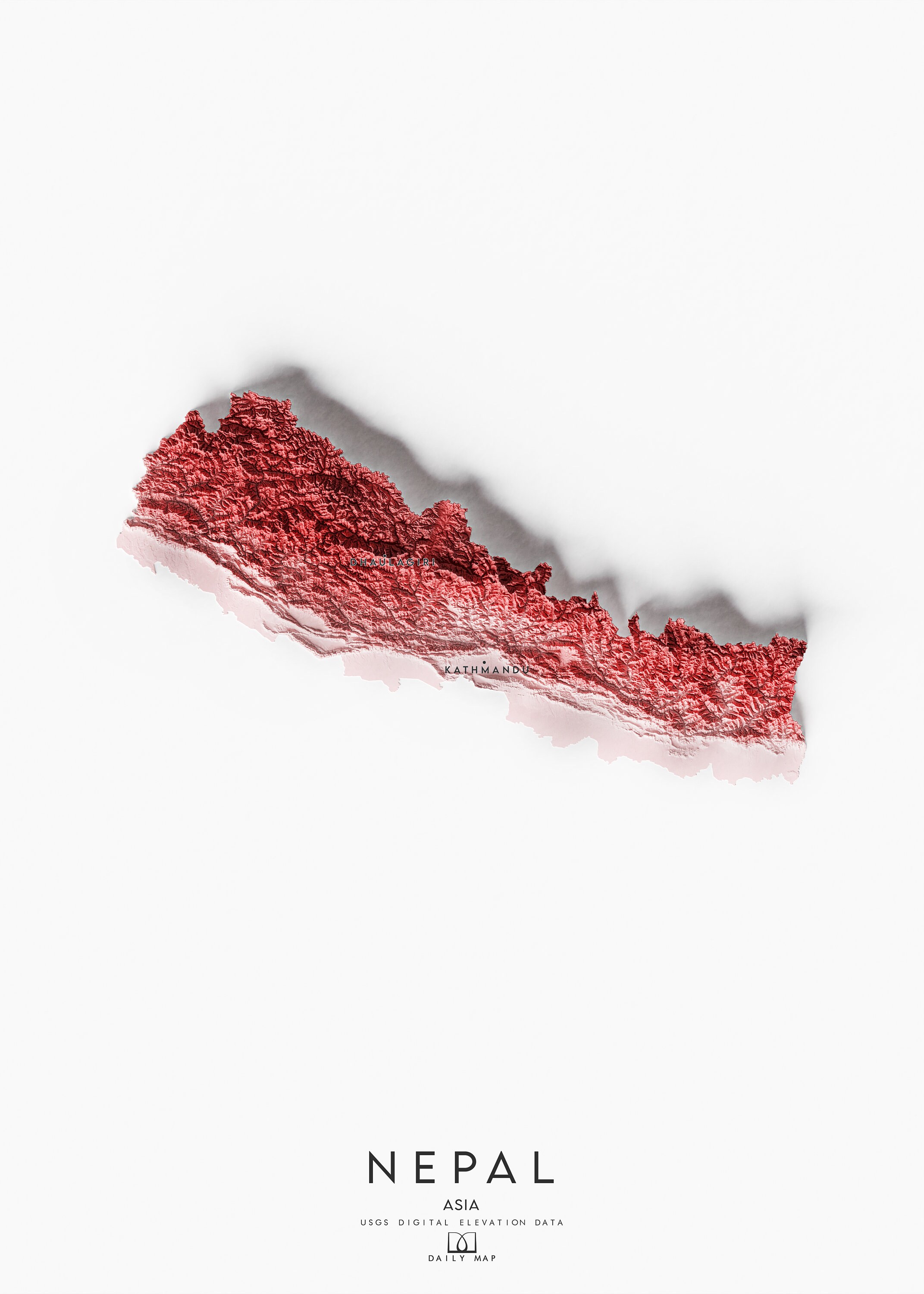 NEPAL - ASIA 3D Shaded Relief Map - Etsy