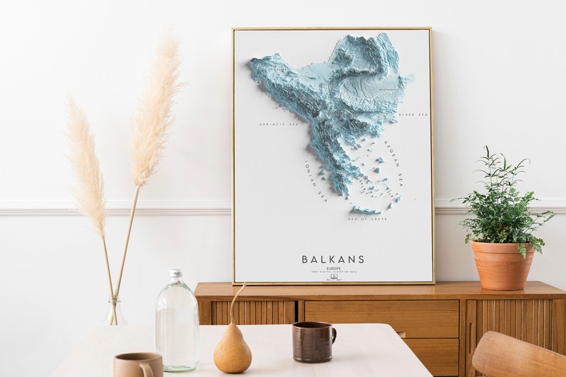 BALKANS Europe 3D Shaded Relief Map - Etsy