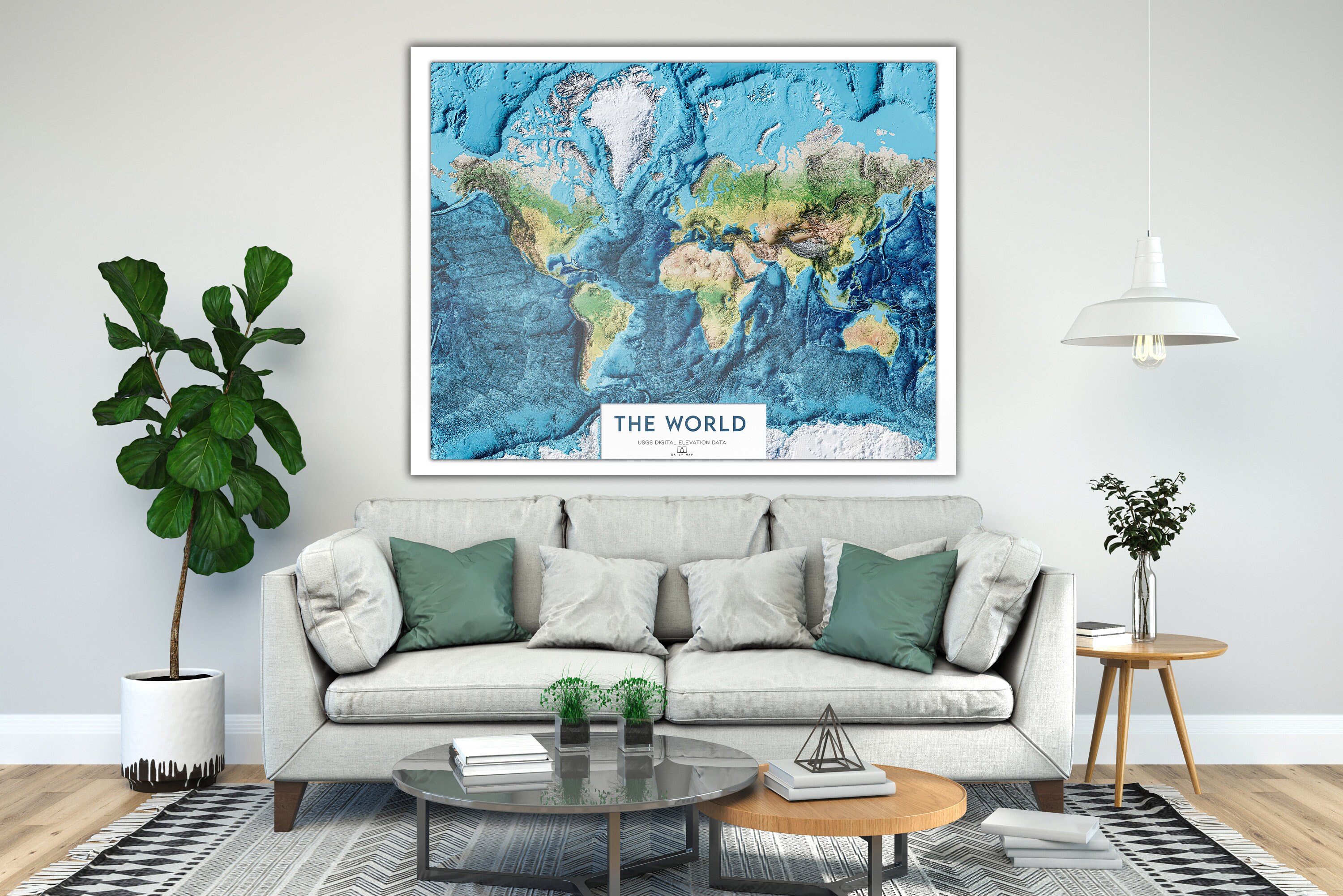 THE WORLD 3D Shaded Relief Map - Etsy