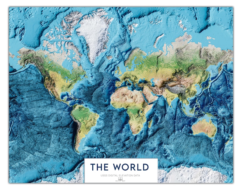 THE WORLD 3D Shaded Relief Map - Etsy