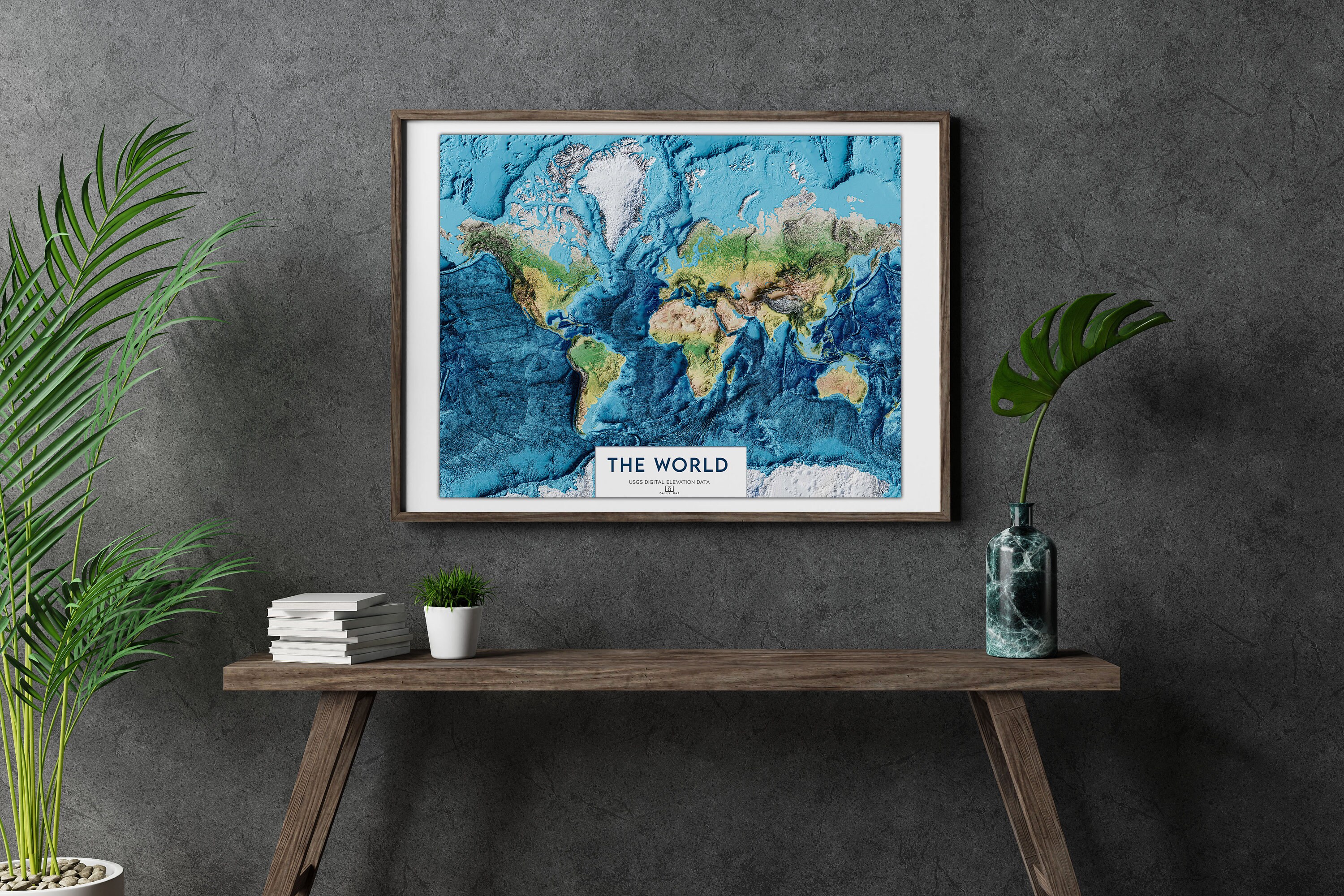 THE WORLD 3D Shaded Relief Map - Etsy
