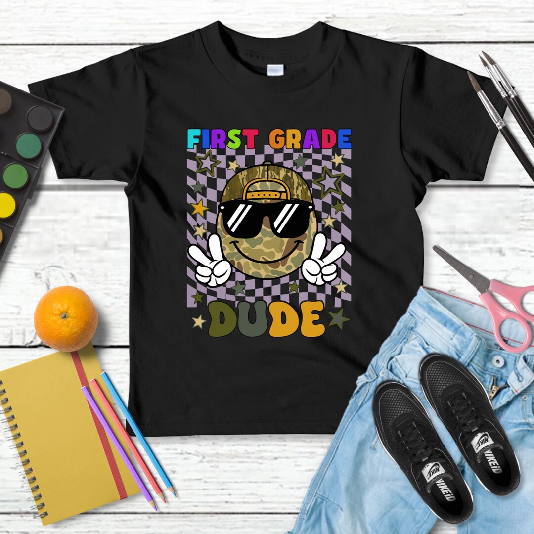 Retro Back to School Boys Shirt, Camo Kindergarten Kid Tee, First Day ...