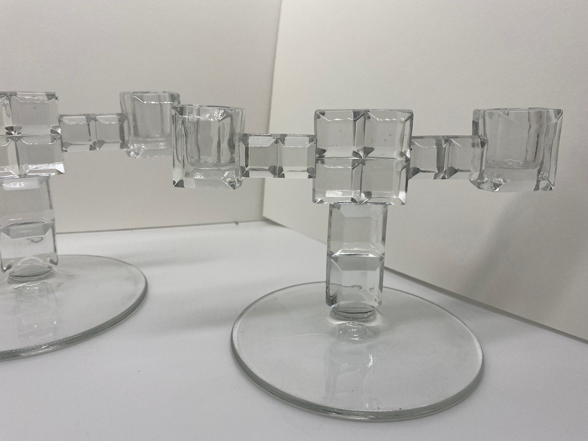 1940s Mid Century Modern Cubist Glass Candlesticks a Pair - Etsy