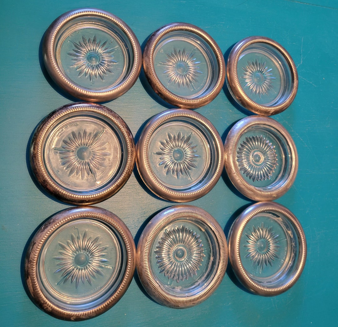 Silver and Crystal Glass Coasters - Set of 9 - Etsy