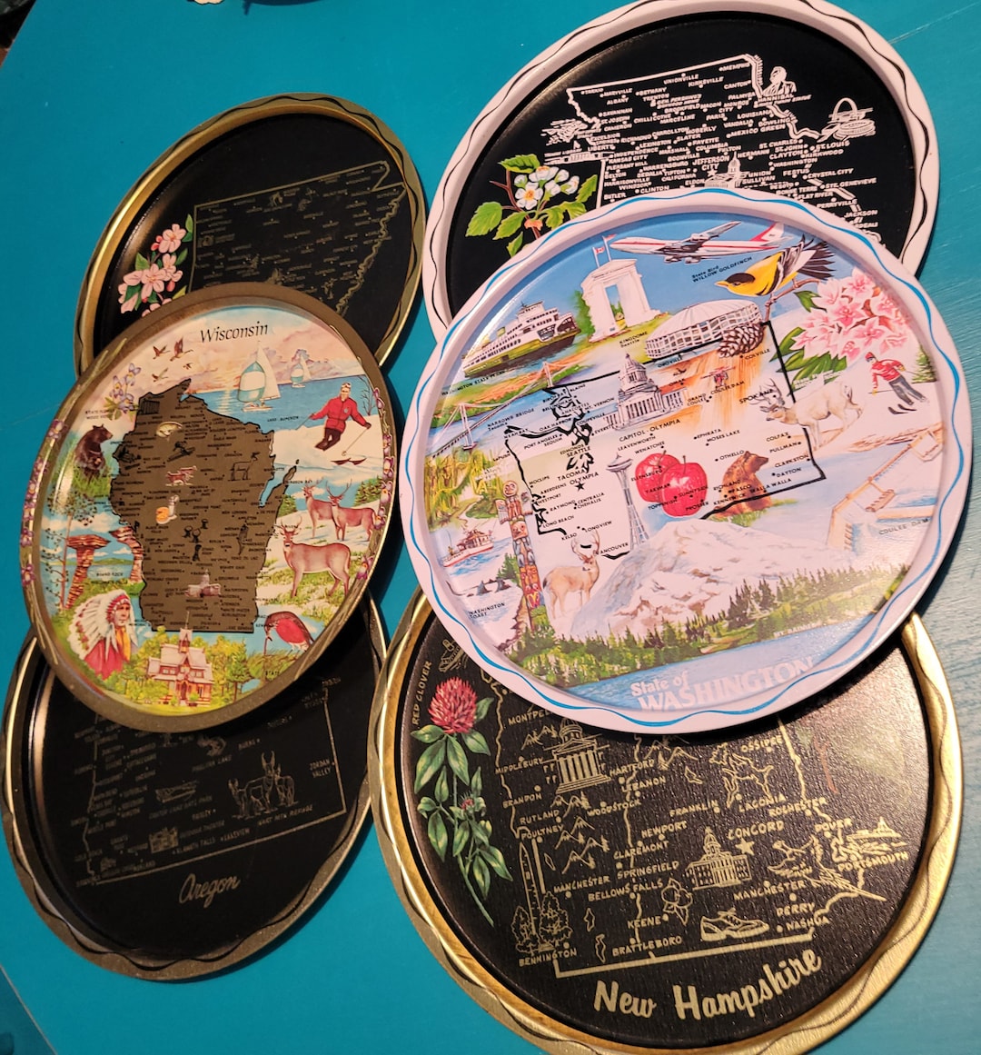Vintage State Souvenir Trays ... Missouri Arkansas Oregon Vermont ...