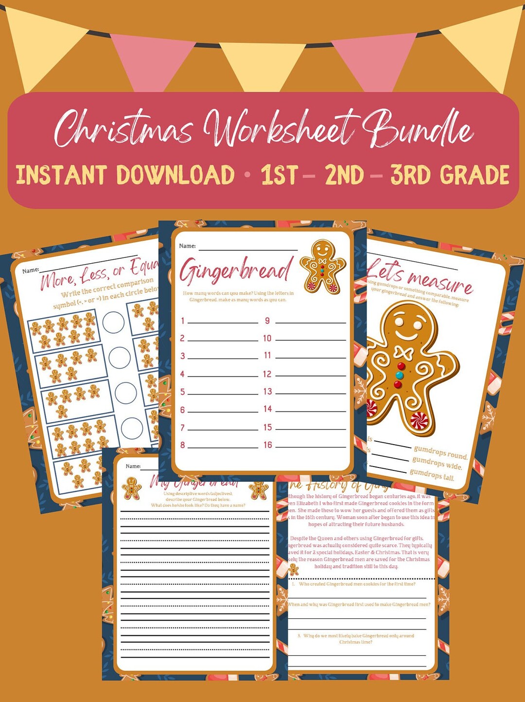 Christmas 5 Page Worksheet Bundle | Homeschool Printables | 1st Grade ...