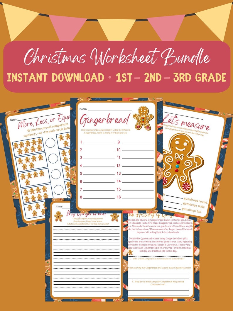 Christmas 5 Page Worksheet Bundle | Homeschool Printables | 1st Grade ...