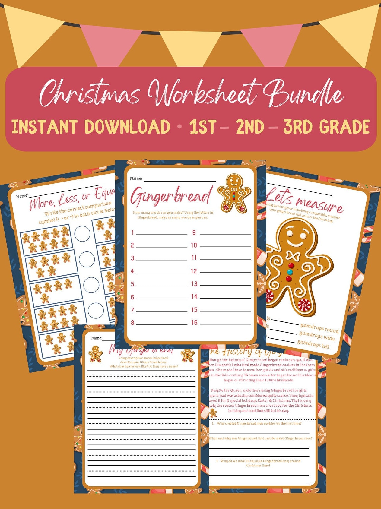Christmas 5 Page Worksheet Bundle Homeschool Printables 1st Grade 2nd ...