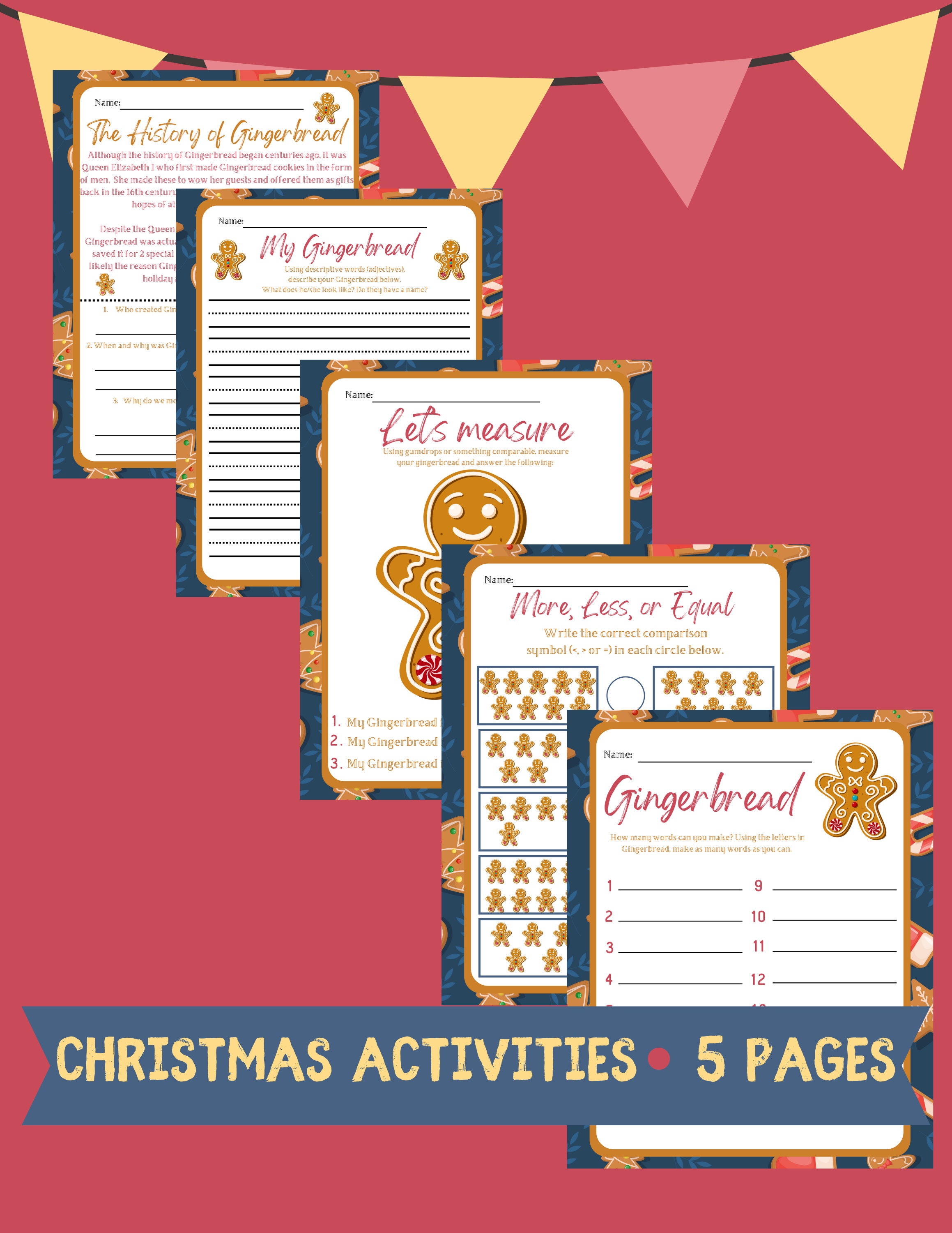 Christmas 5 Page Worksheet Bundle | Homeschool Printables | 1st Grade ...