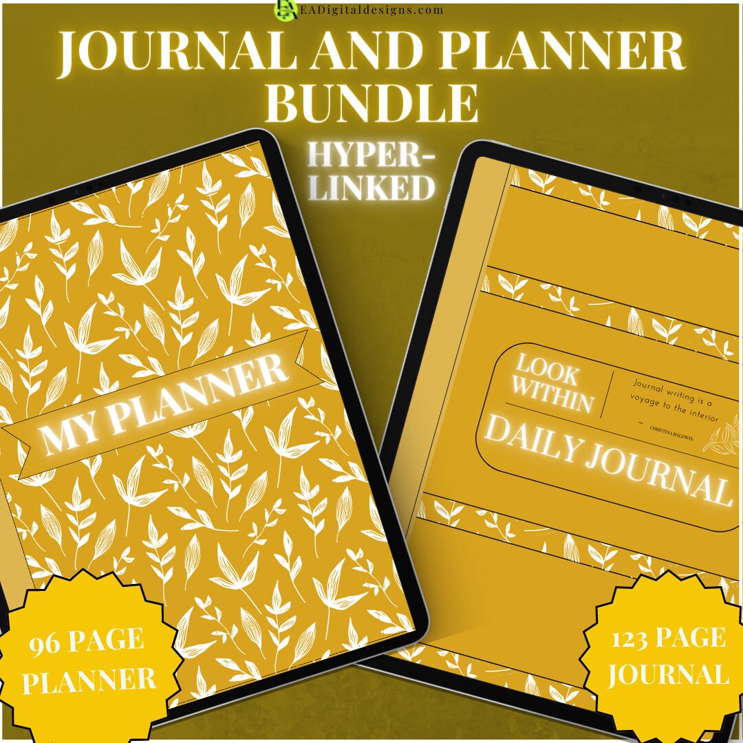 YELLOW Floral Digital PLANNER and Digital JOURNAL Hyperlinked - Etsy