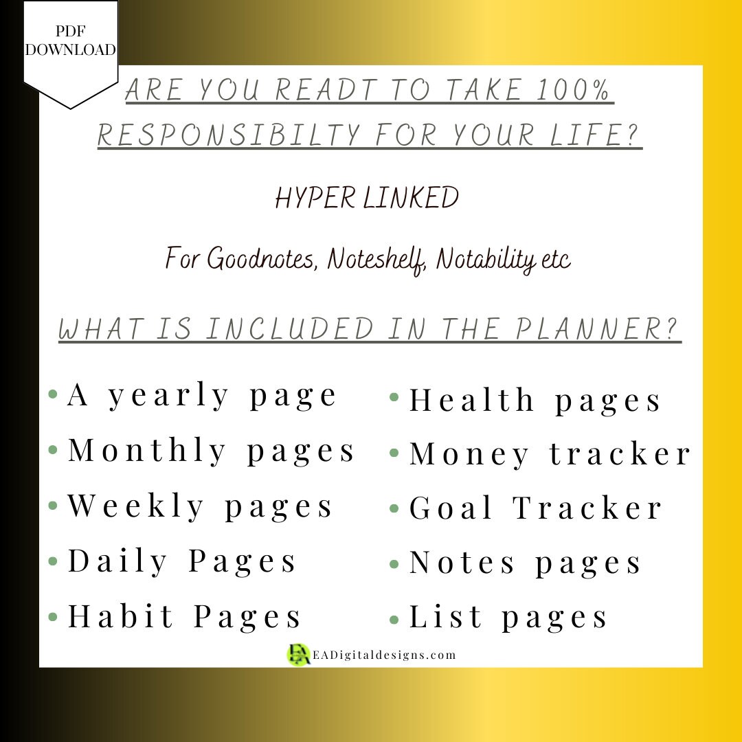 YELLOW Floral Digital PLANNER and Digital JOURNAL Hyperlinked - Etsy
