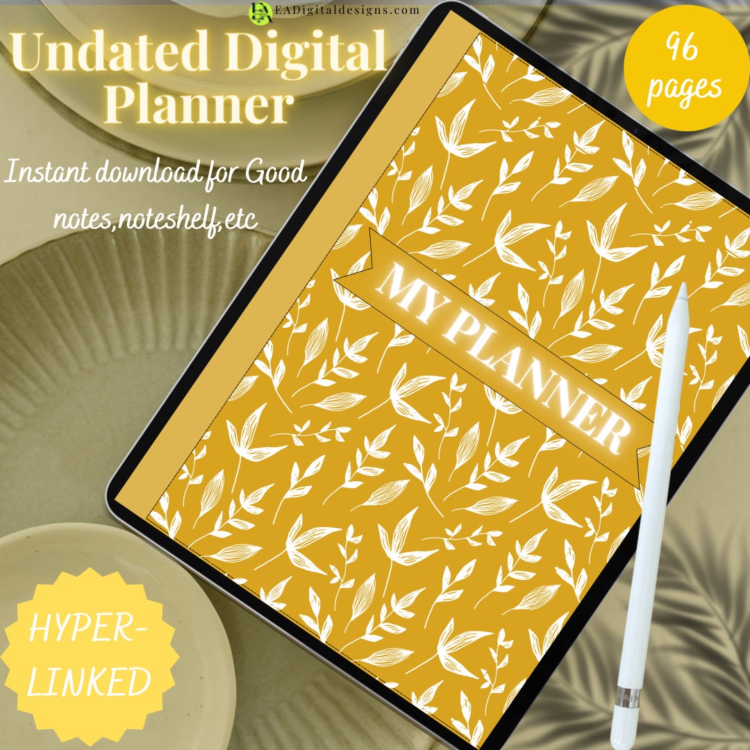 YELLOW Floral Digital PLANNER and Digital JOURNAL Hyperlinked - Etsy