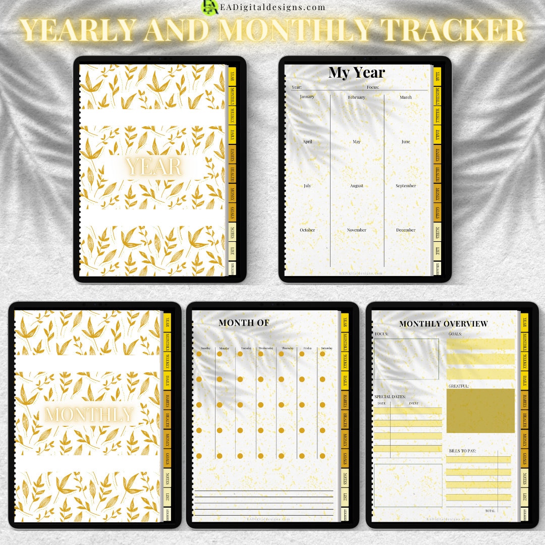 YELLOW Floral Digital PLANNER and Digital JOURNAL Hyperlinked - Etsy