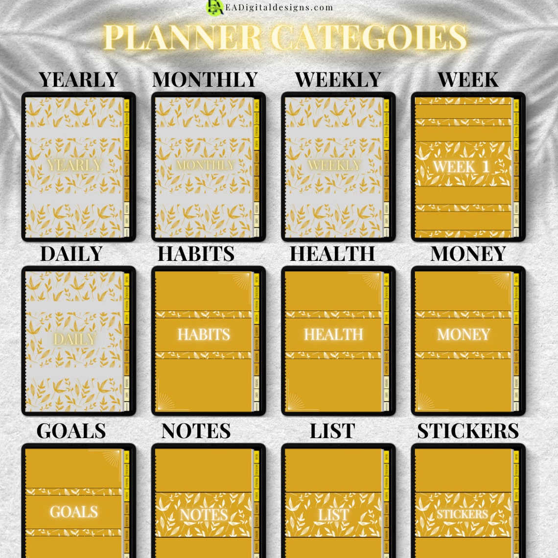 YELLOW Floral Digital PLANNER and Digital JOURNAL Hyperlinked - Etsy