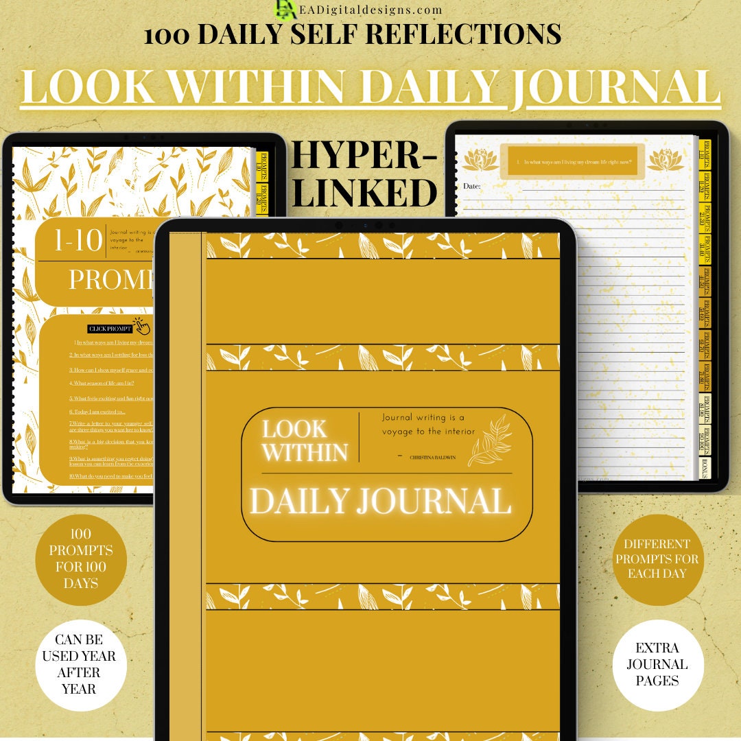 YELLOW Floral Digital PLANNER and Digital JOURNAL Hyperlinked - Etsy