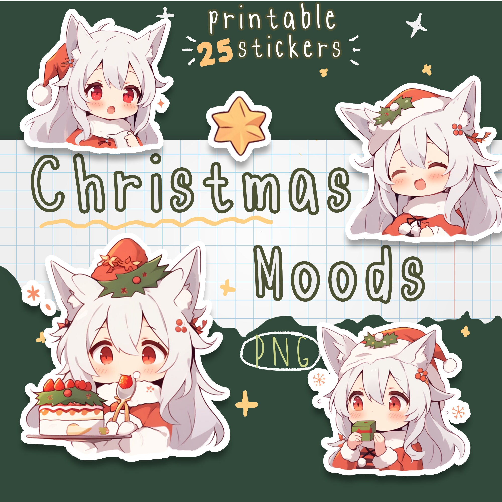Printable- Christmas Anime Moods Emoji Stickers for Your Digital or ...